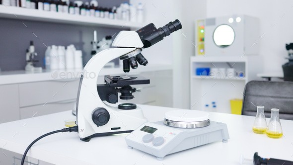 Microscope, science and closeup backgrounds for investigation, expert ...