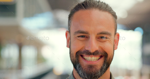 Face, leadership and smile of business man in office ready for goals ...