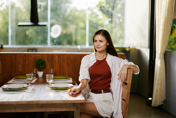 Beauty young attractive adult female table women lifestyle caucasian ...