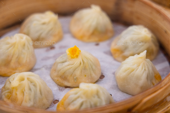 Chinese food xiao long bao steamed soup dumpling bun with crab meat ...