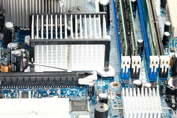 Back panel connectors computer motherboard top view Stock Photo by yavdat