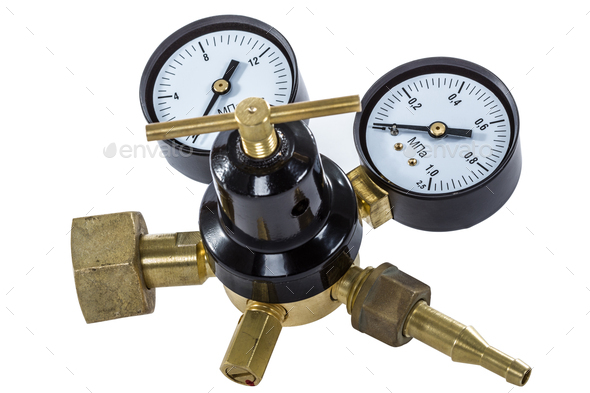 Gas pressure regulator with manometer, isolated with clipping path ...