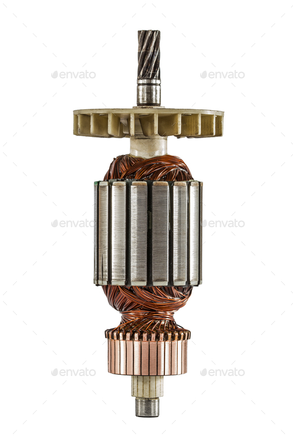 Rotor of electric motor close-up, isolated on white background Stock ...