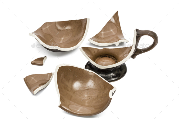 Broken coffee cup, isolated on white background, with clipping path ...