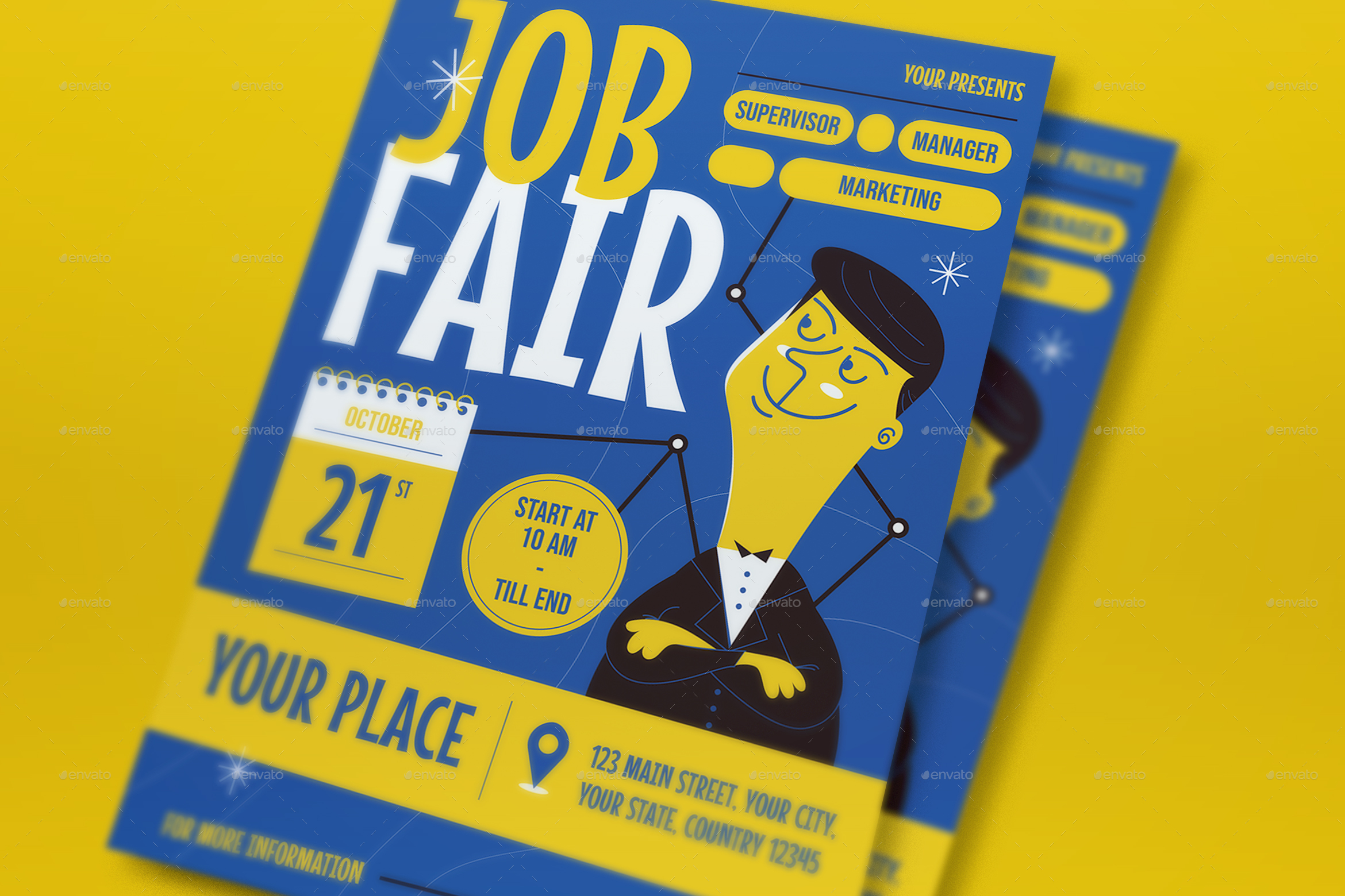Blue Mid Century Job Fair Flyer Set, Print Templates | GraphicRiver