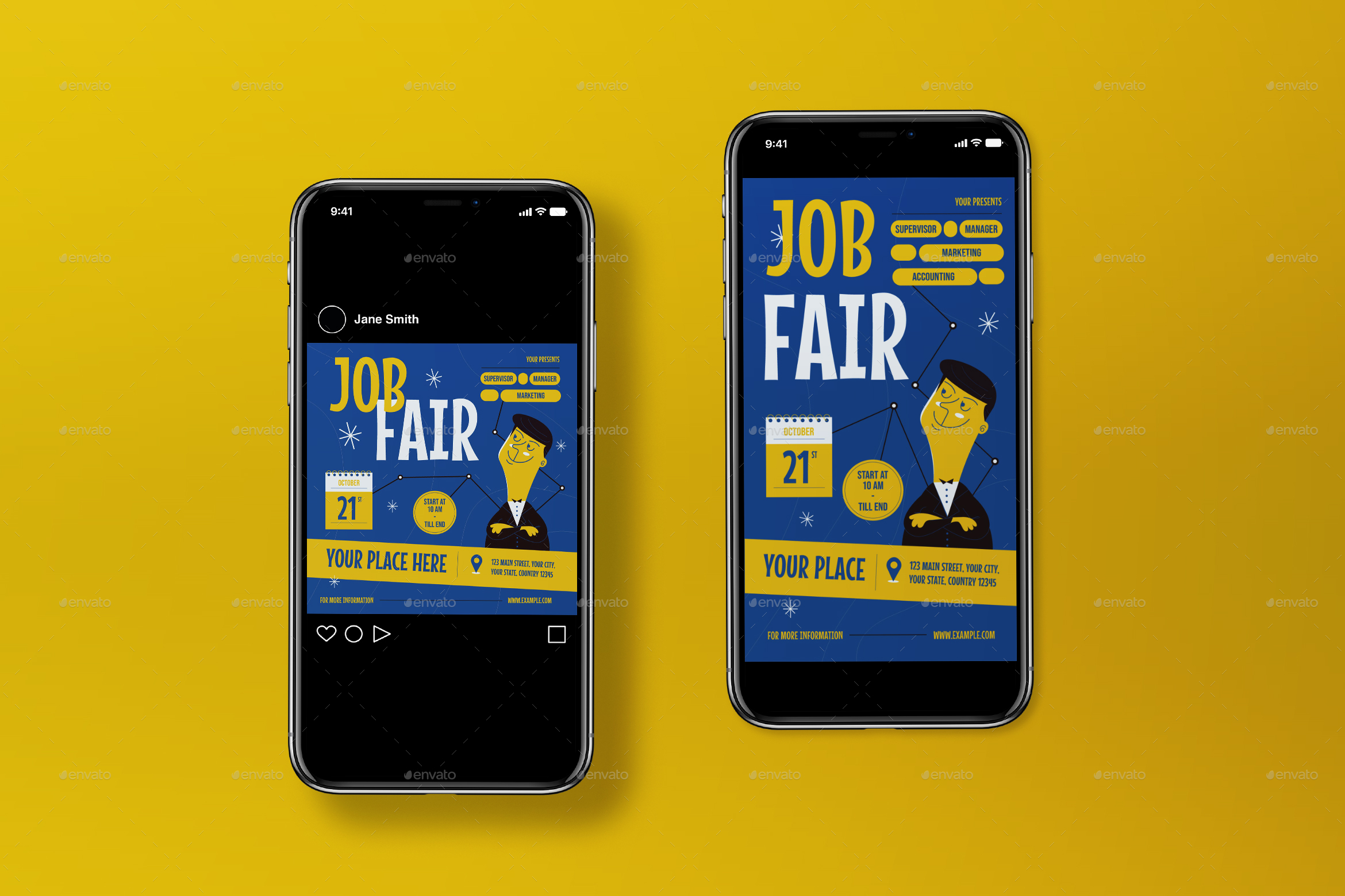 Blue Mid Century Job Fair Flyer Set, Print Templates | GraphicRiver