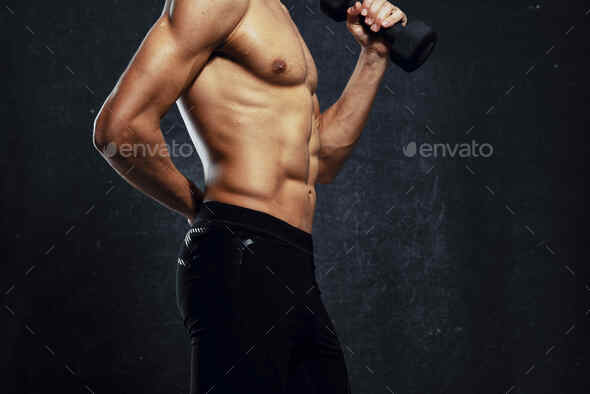 man athlete inflated body workout gym dark background Stock Photo by ...