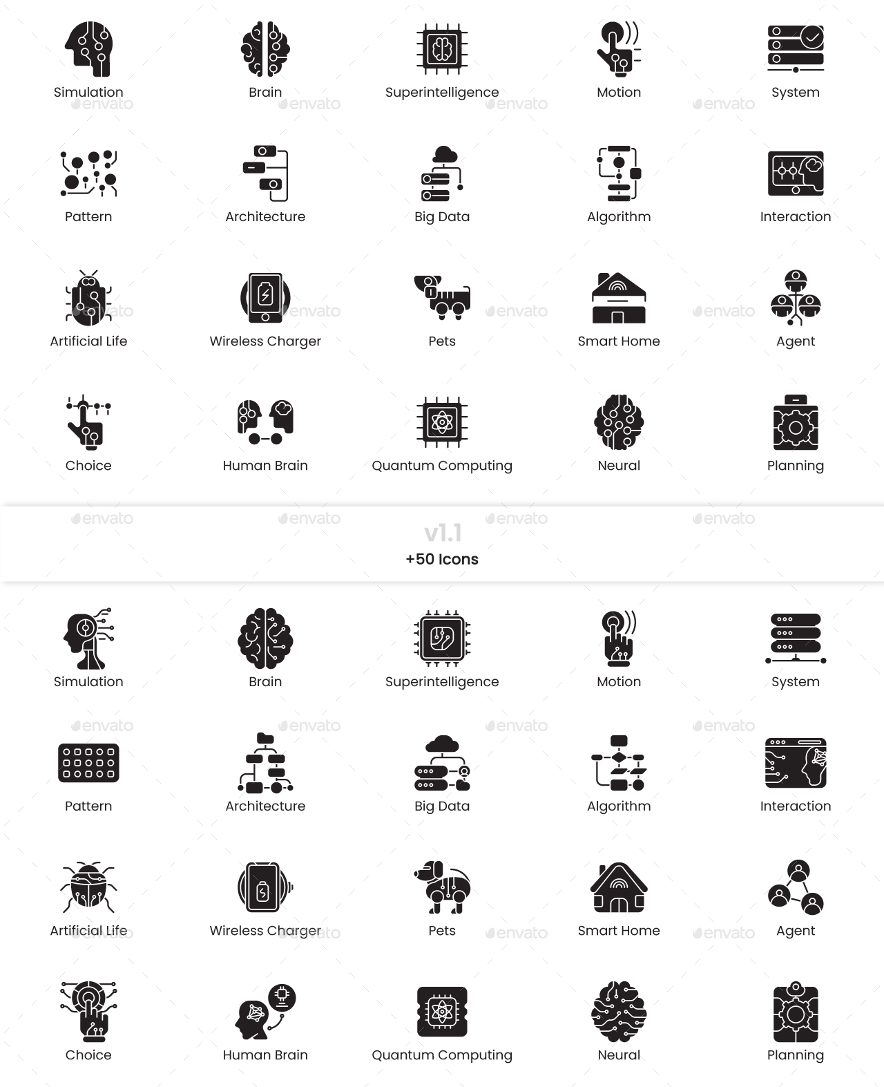 Artificial Intelligence Glyph Icons, Icons | GraphicRiver