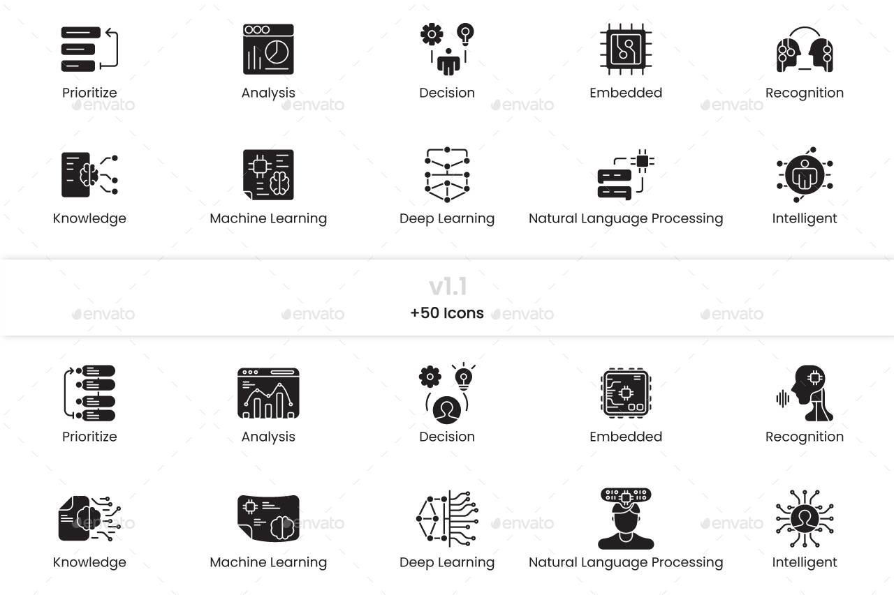 Artificial Intelligence Glyph Icons, Icons | GraphicRiver