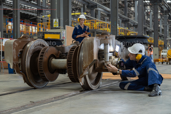 Engineer checks spare parts list and maintains mass transit locomotives ...