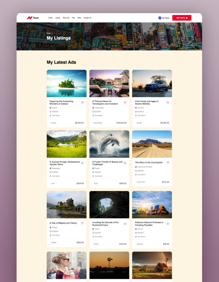Teor - React Nextjs 14+ Classified Ads & Directory Listing Script by ... Teor - React Nextjs 14+ Classified Ads & Directory Listing Script by ...