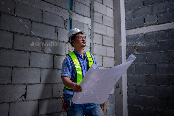 Architect engineer safety uniform survey and working at structure ...