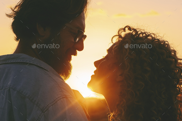 Couple in love enjoy relationship in outdoor leisure activity enjoying ...