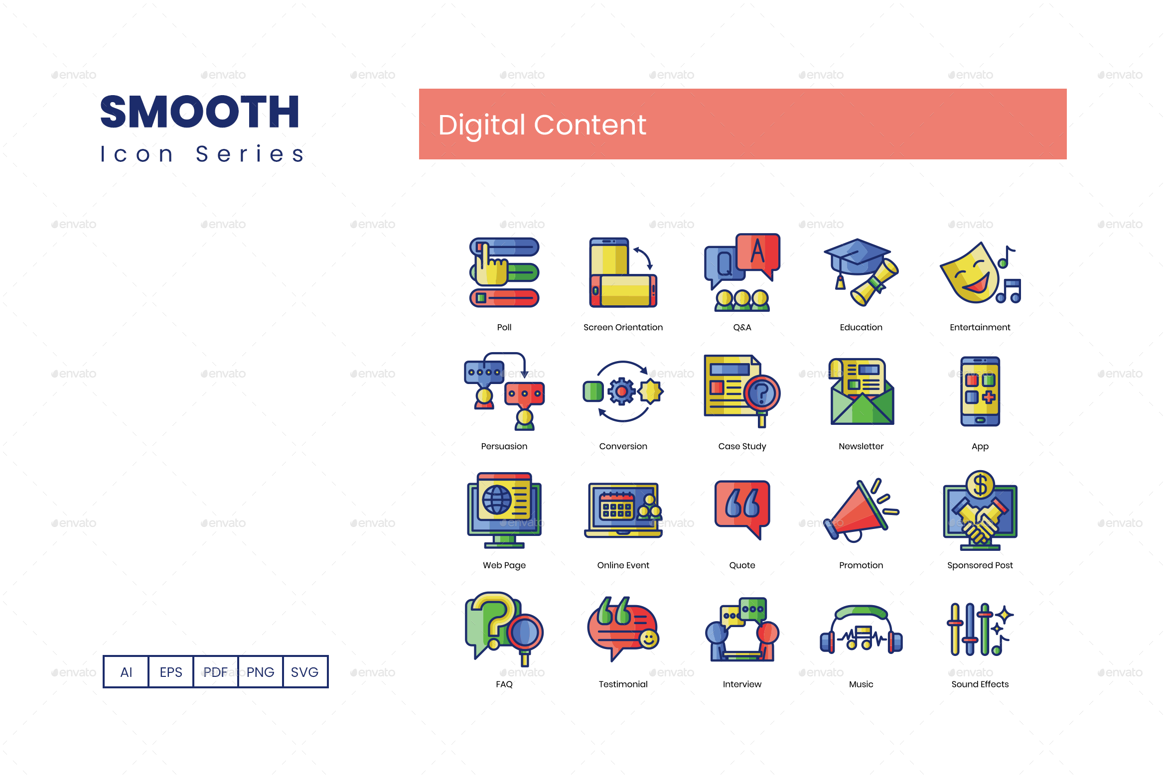 80 Digital Content Icons | Smooth Series, Icons | GraphicRiver