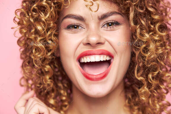 Female Laughter wide open mouth emotions portrait fashionable clothes ...