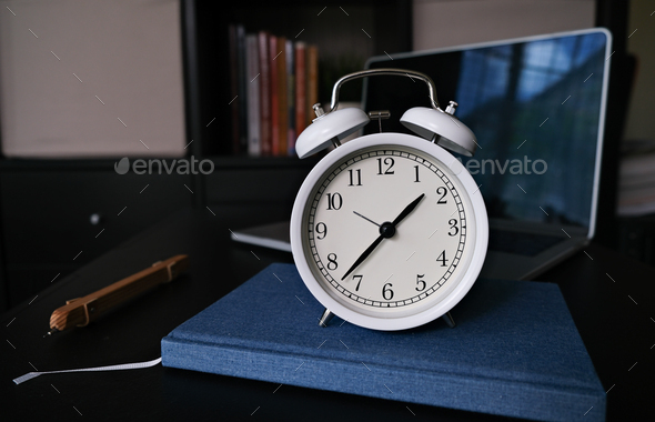 The clock and office background for work time management concept ...
