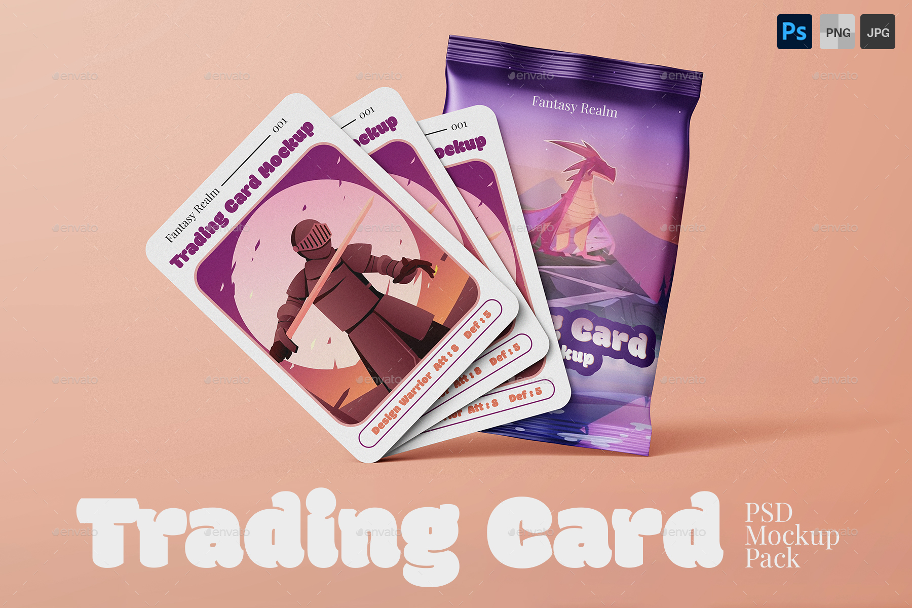 Trading Card Collectible with Shiny Plastic Pack Mockups, Graphics