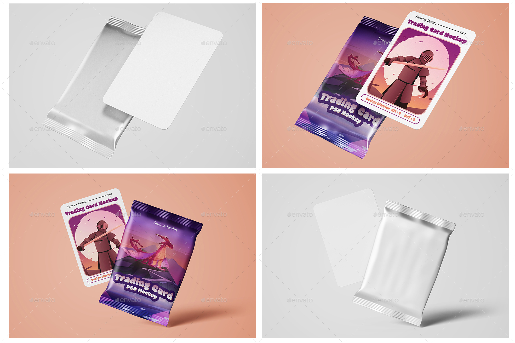 Trading Card Collectible with Shiny Plastic Pack Mockups, Graphics