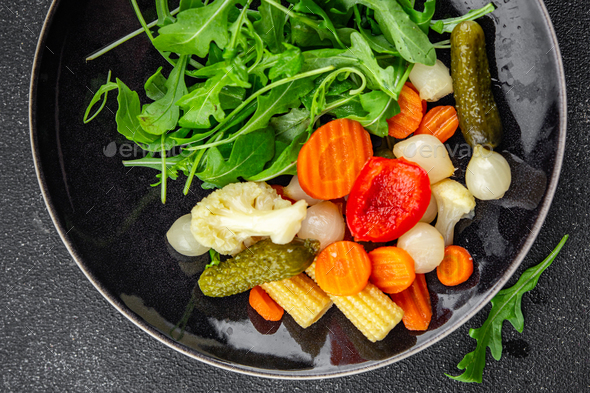 vegetable pickled salad cucumber, gherkin, carrot, onion, cauliflower ...