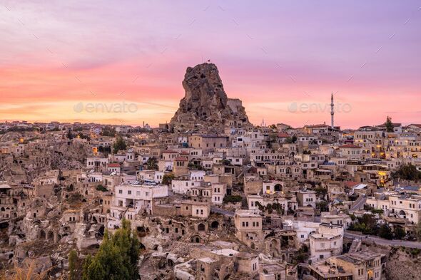 Aerial view of Cappadocia in Turkey, with the unique cave churches and ...