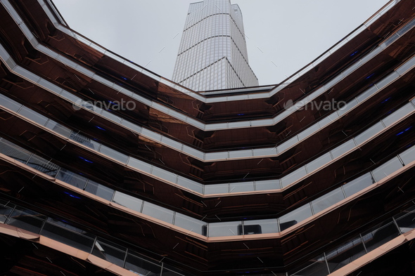 Low angle shot of the modern glass Hudson Yards building in New York ...