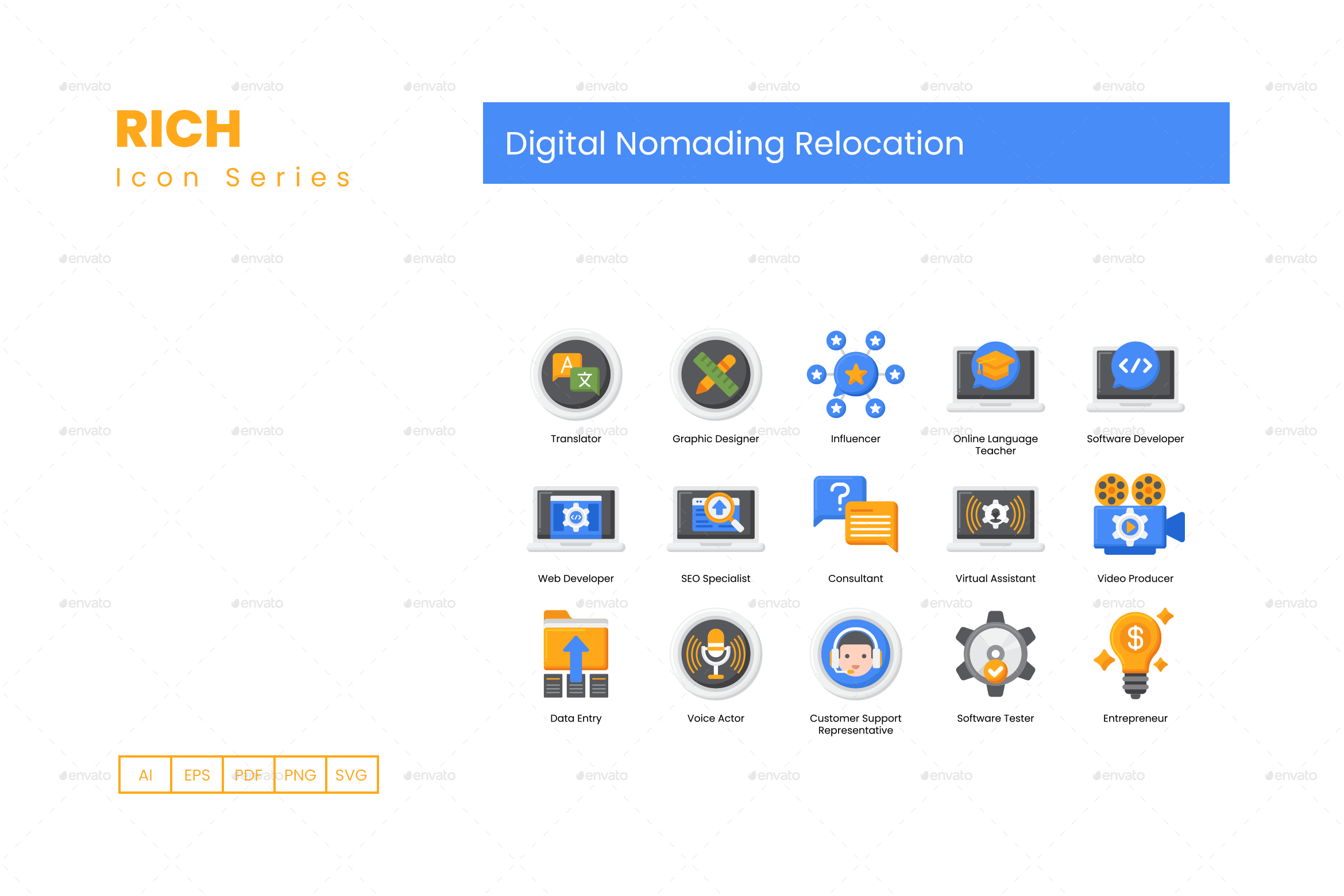90 Digital Nomading Relocation Icons | Rich Series, Icons | GraphicRiver