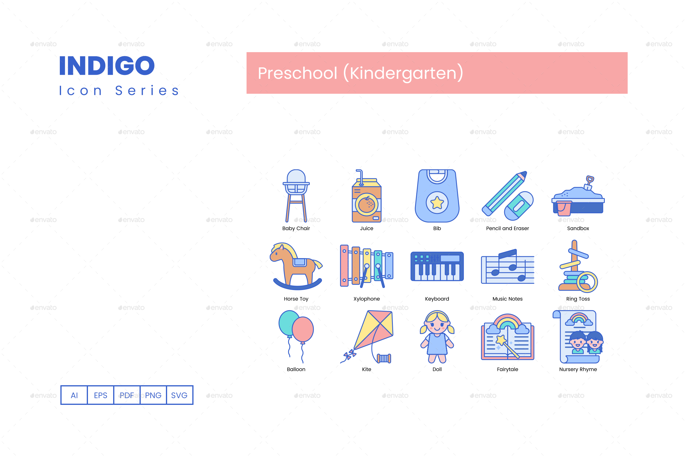 85 Preschool (Kindergarten) Icons | Indigo Series, Icons | GraphicRiver