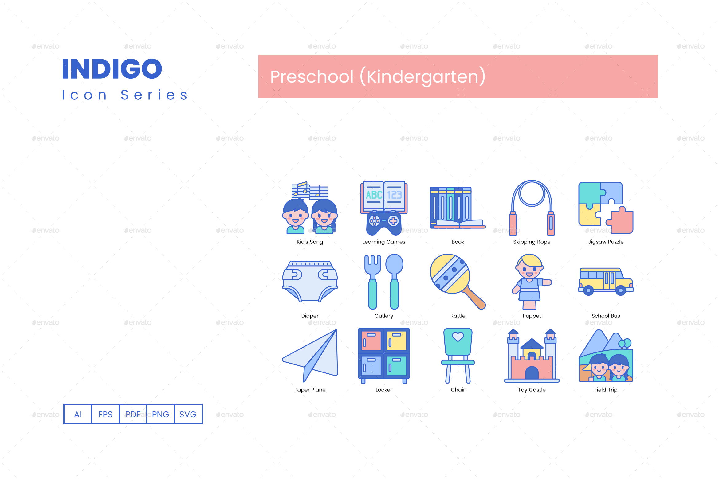 85 Preschool (Kindergarten) Icons | Indigo Series, Icons | GraphicRiver