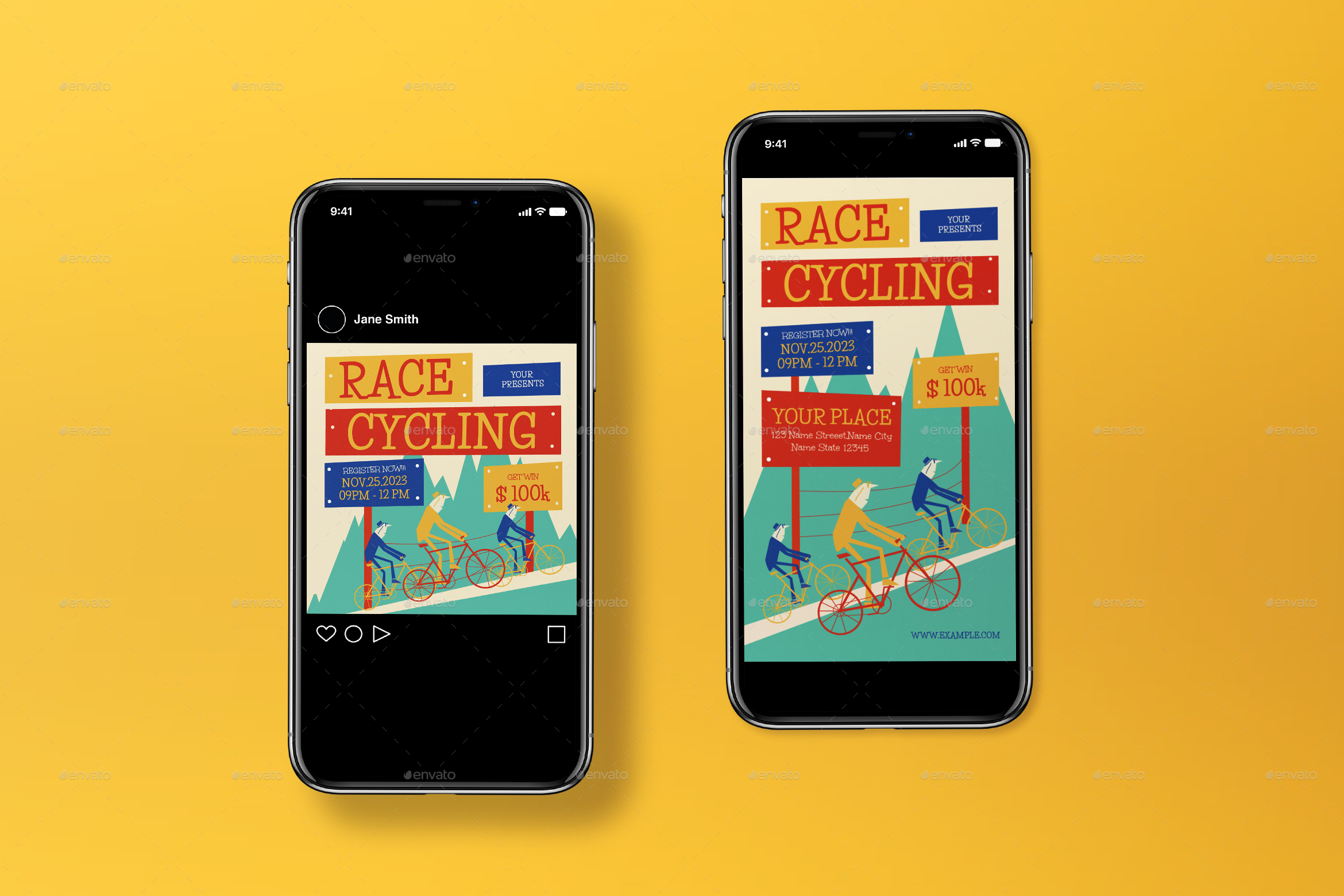 Orange Mid Century Cycling Event Flyer Set, Print Templates | GraphicRiver