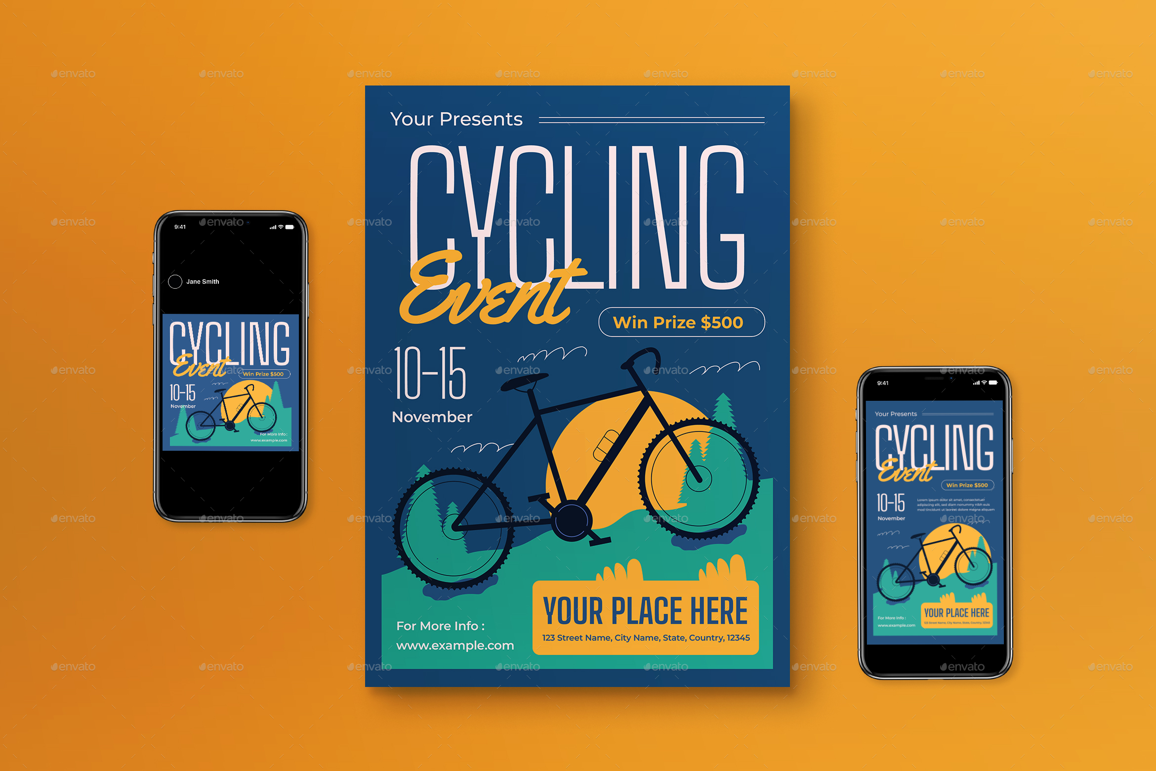 Blue Flat Design Cycling Event Flyer Set, Print Templates | GraphicRiver