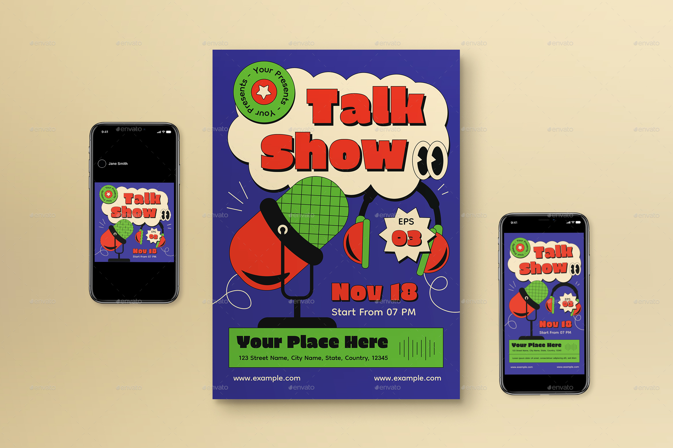 Blue Flat Design Talk Show Flyer Set, Print Templates | GraphicRiver