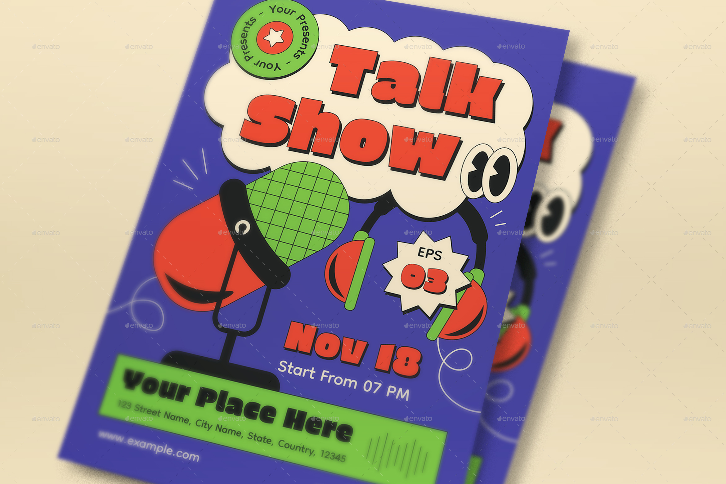 Blue Flat Design Talk Show Flyer Set, Print Templates | GraphicRiver