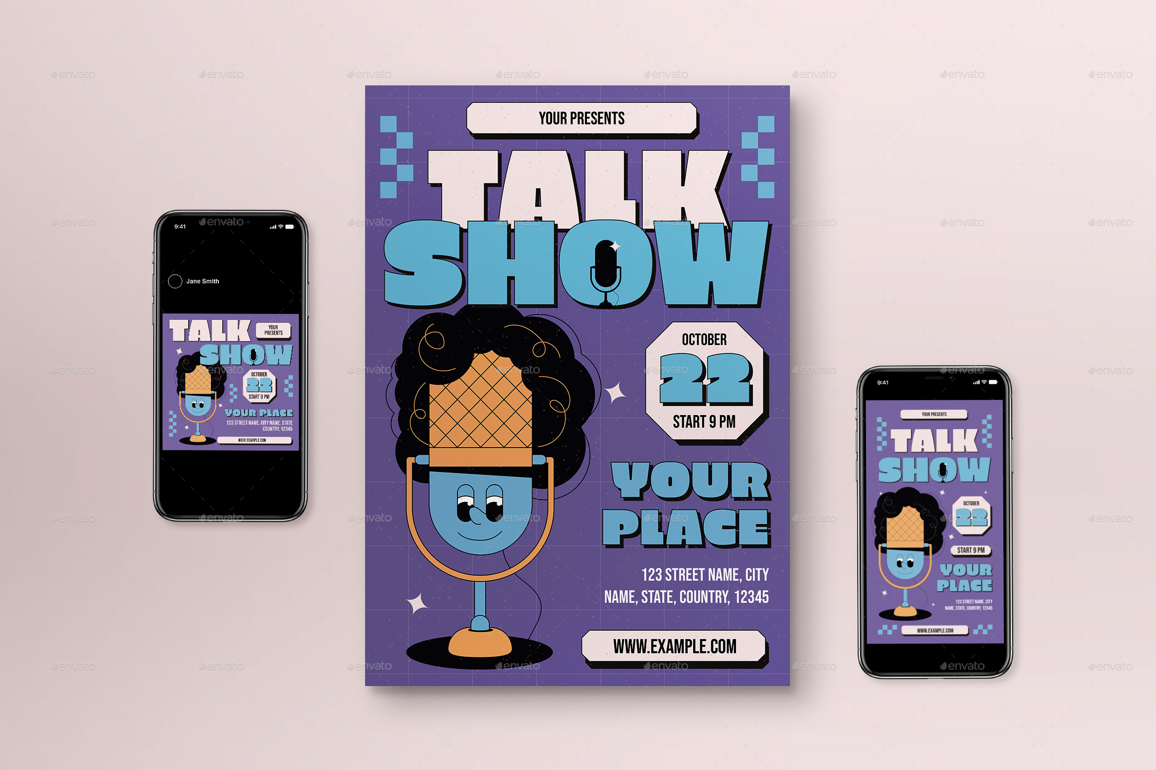 Blue Retro Talk Show Flyer Set, Print Templates | GraphicRiver