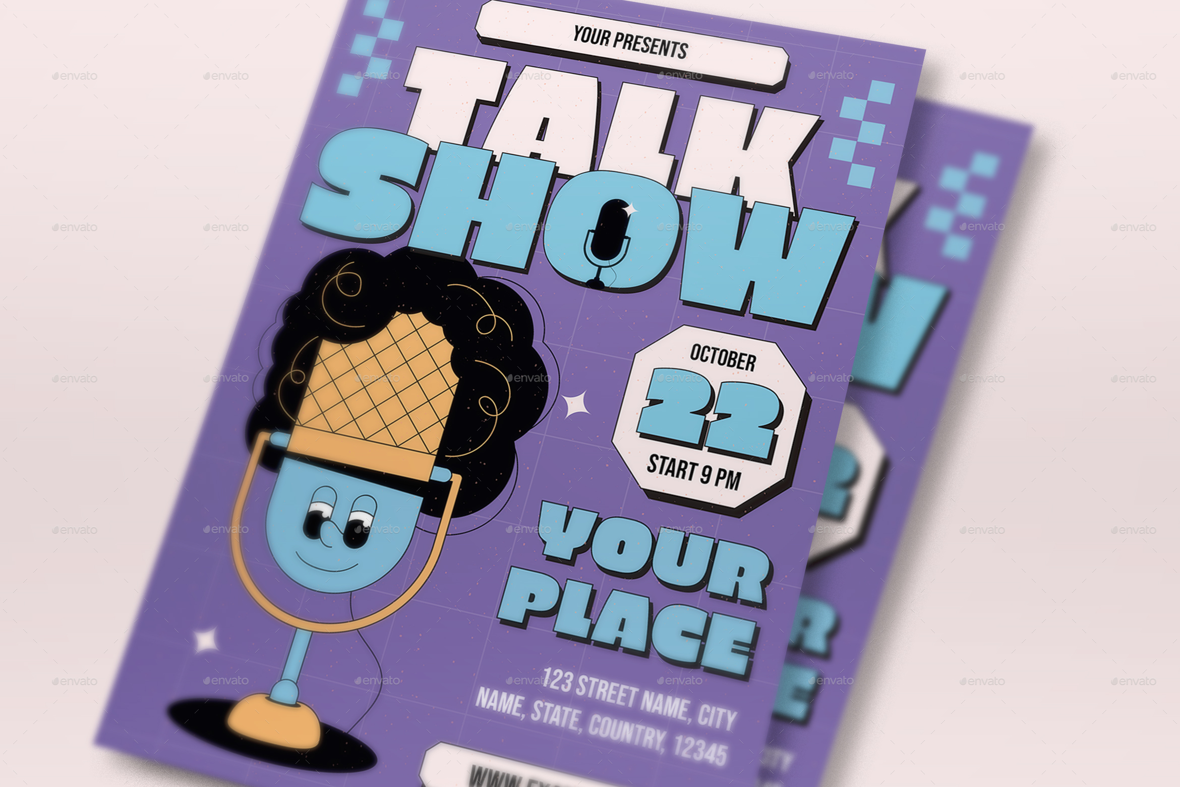 Blue Retro Talk Show Flyer Set, Print Templates | GraphicRiver