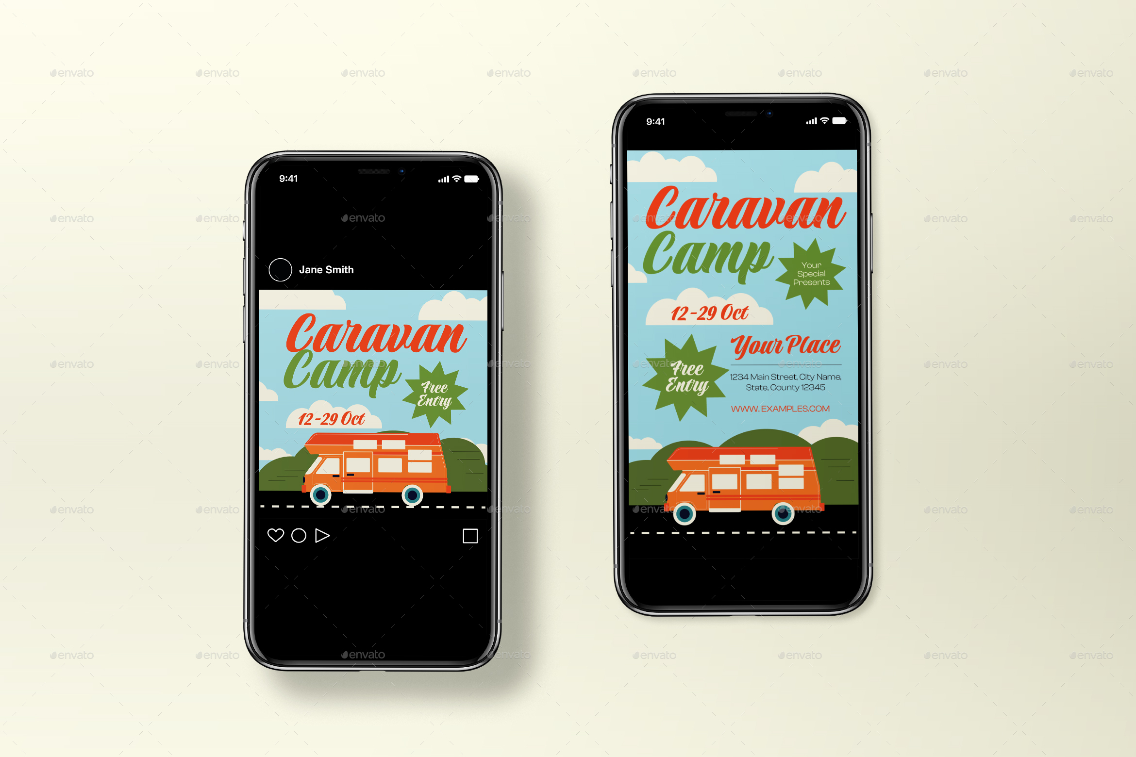 Colorful Flat Design Caravan Camp Flyer Set, Print Templates | GraphicRiver
