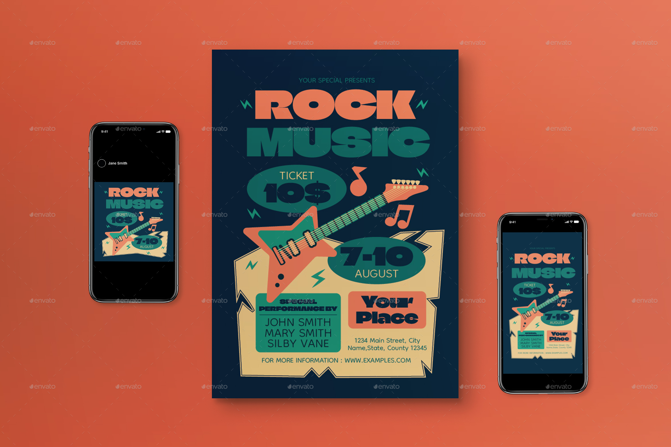 Navy Flat Design Rock Music Flyer Set, Print Templates | GraphicRiver
