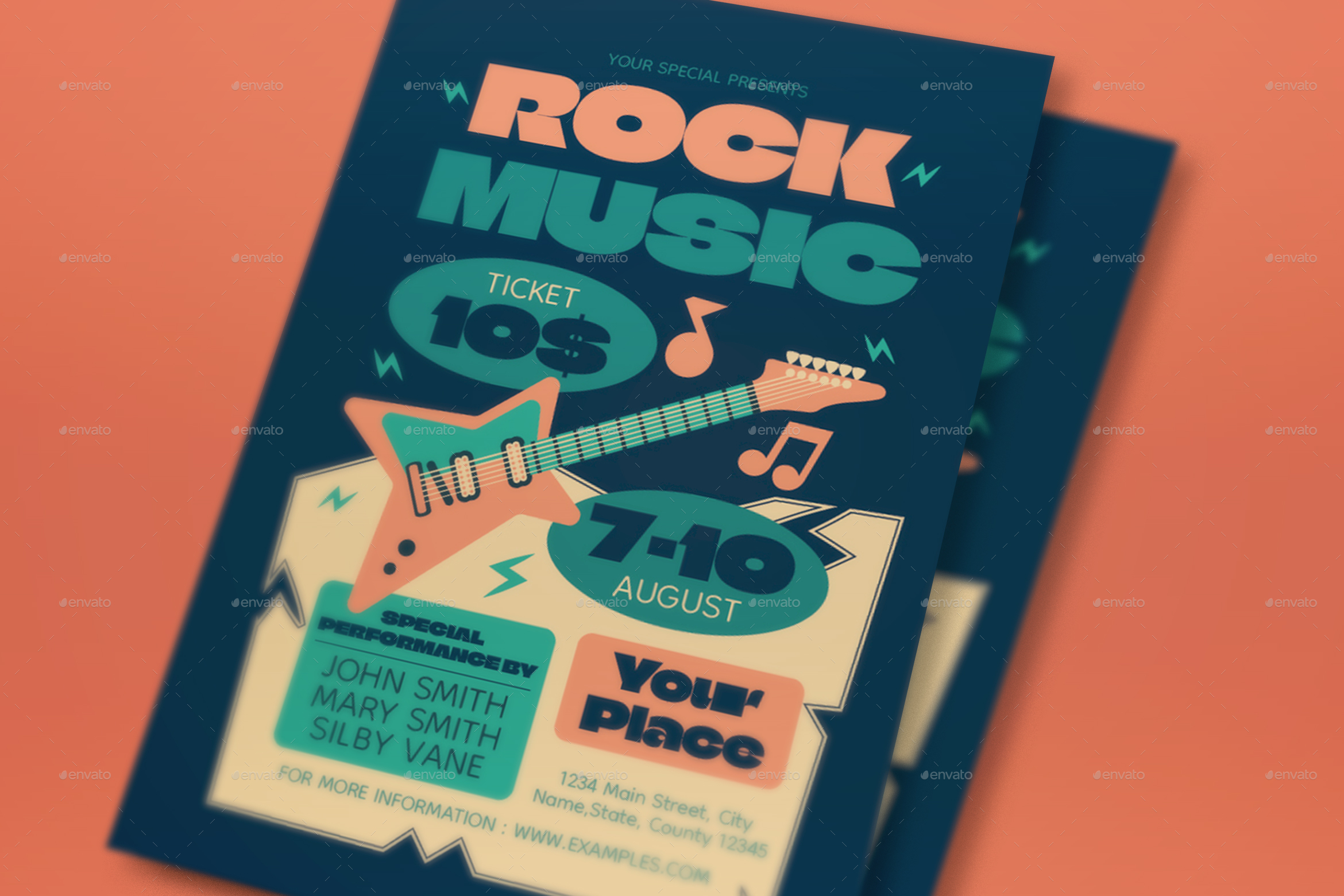 Navy Flat Design Rock Music Flyer Set, Print Templates | GraphicRiver