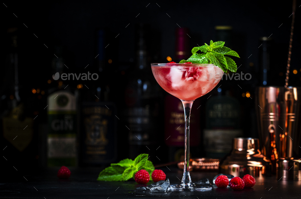 Raspberry daiquiri pink cocktail with white rum, sugar syrup, fruit ...