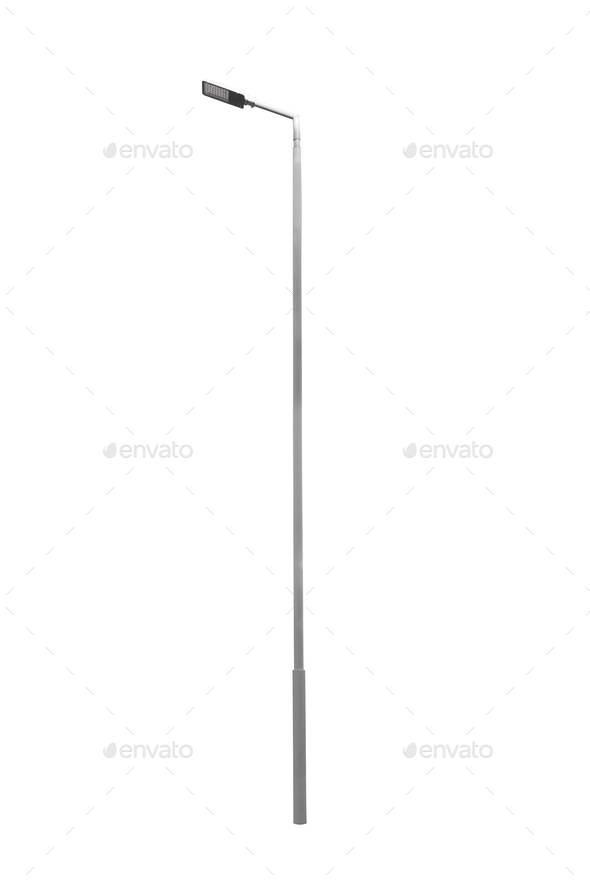 Street light pole isolated on a white background. Stock Photo by nuwatphoto