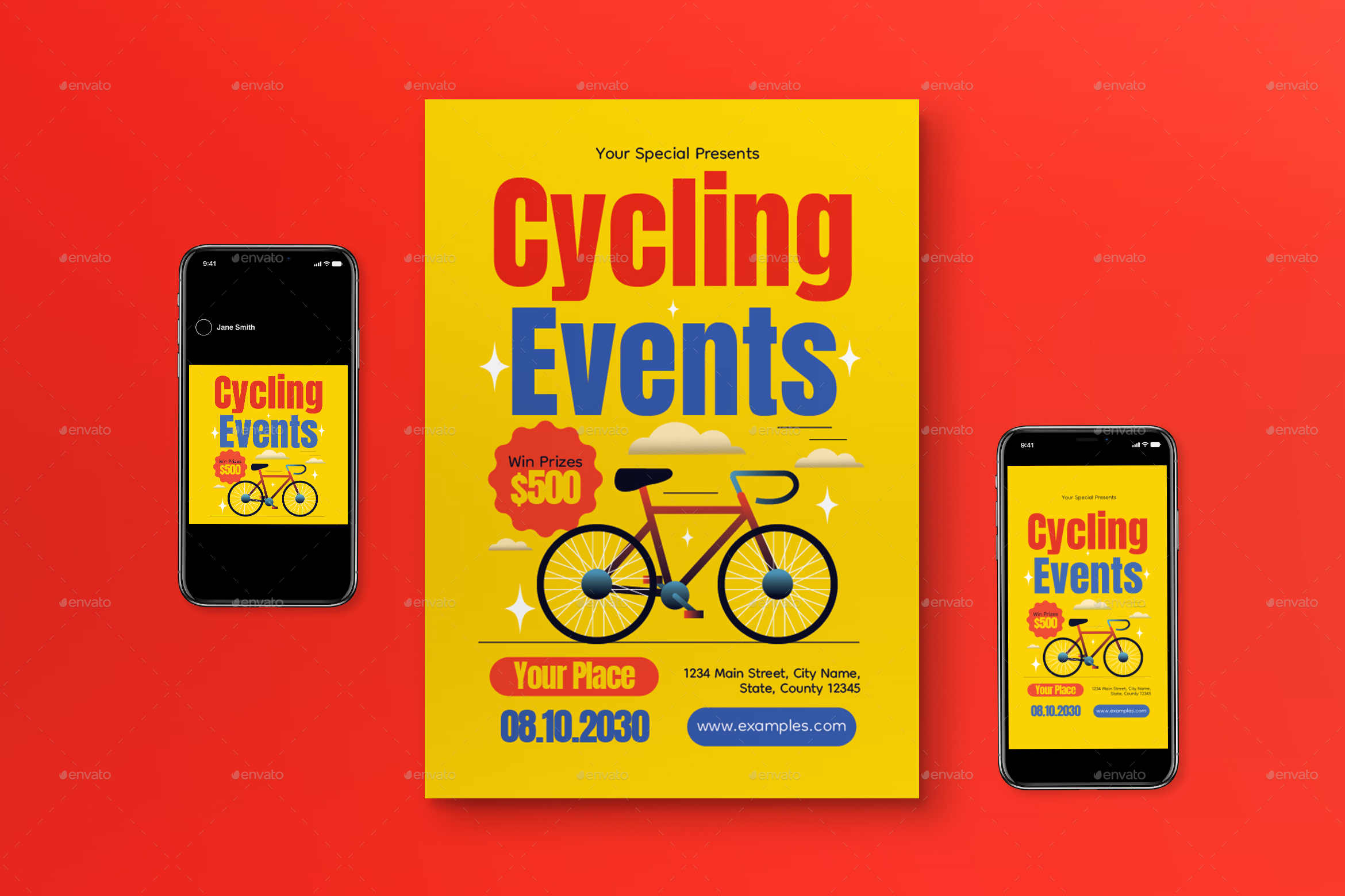 Blue Gradient Red Cycling Events Flyer Set, Print Templates | GraphicRiver