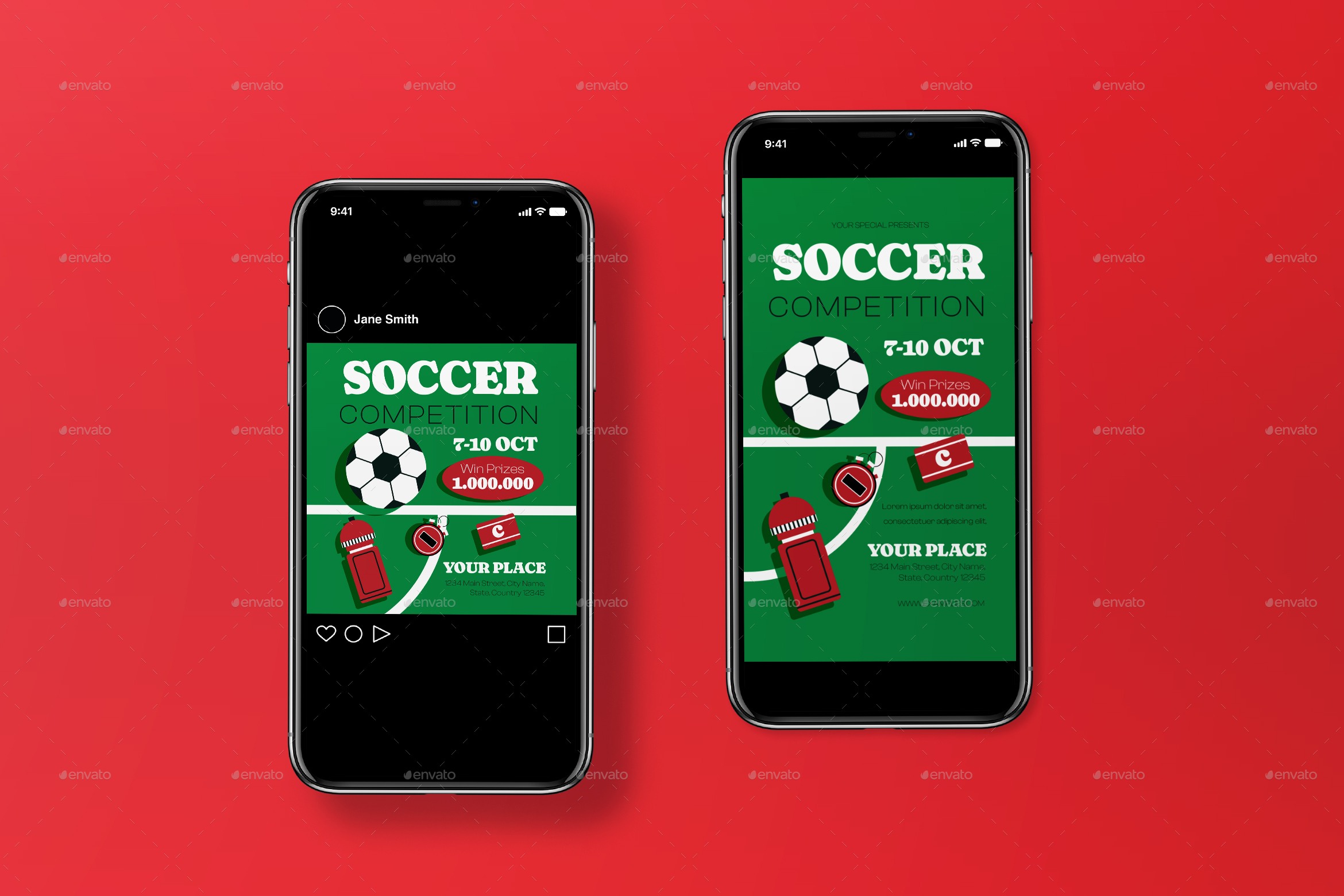 Red Flat Design Soccer Competition Flyer Set by graphicook | GraphicRiver