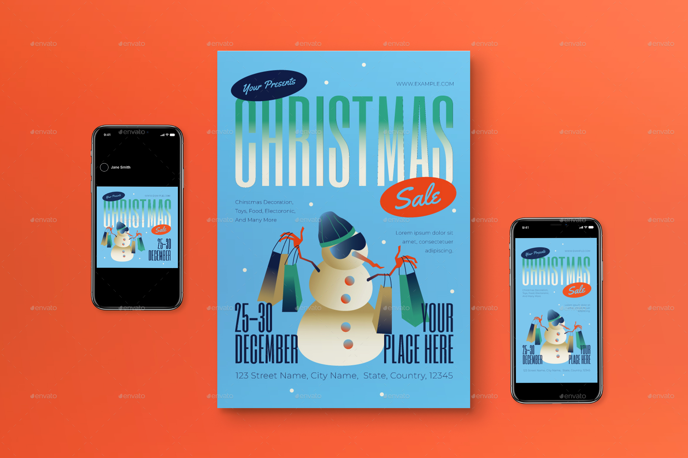 Blue Gradient Christmas Sale Flyer Set, Print Templates | GraphicRiver