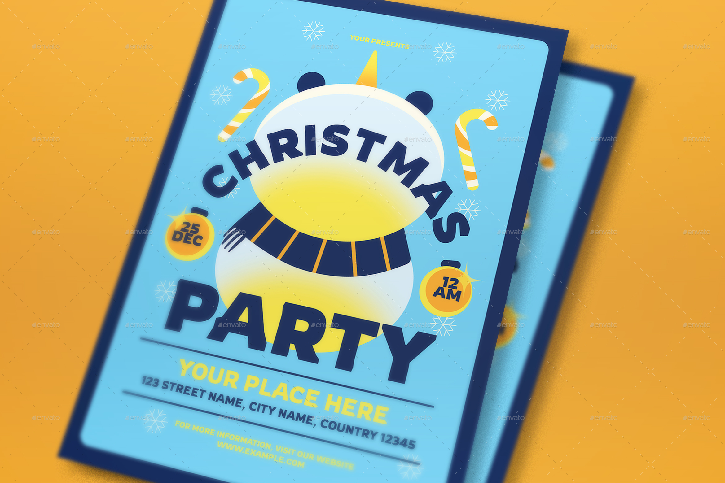 Baby Blue Geometric Gradient Christmas Party Flyer Set, Print Templates