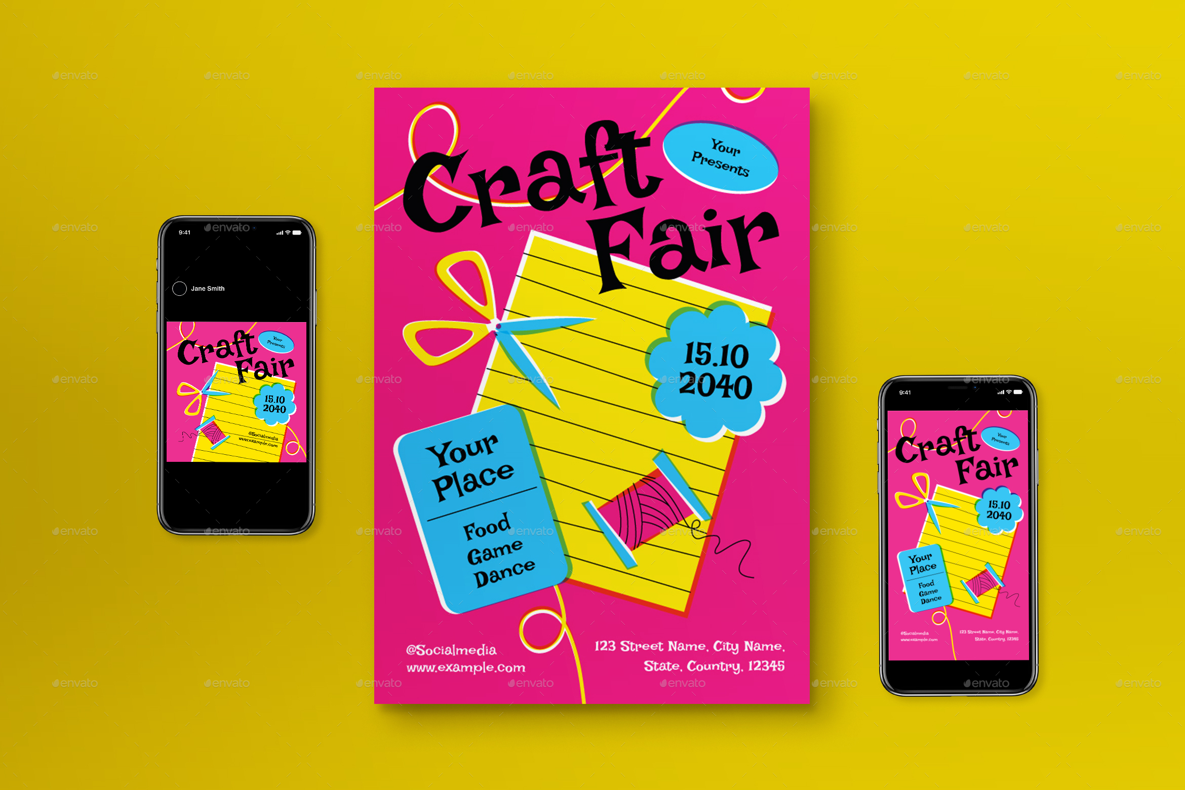 Fuchsia Riso Print Craft Fair Flyer Set, Print Templates | GraphicRiver