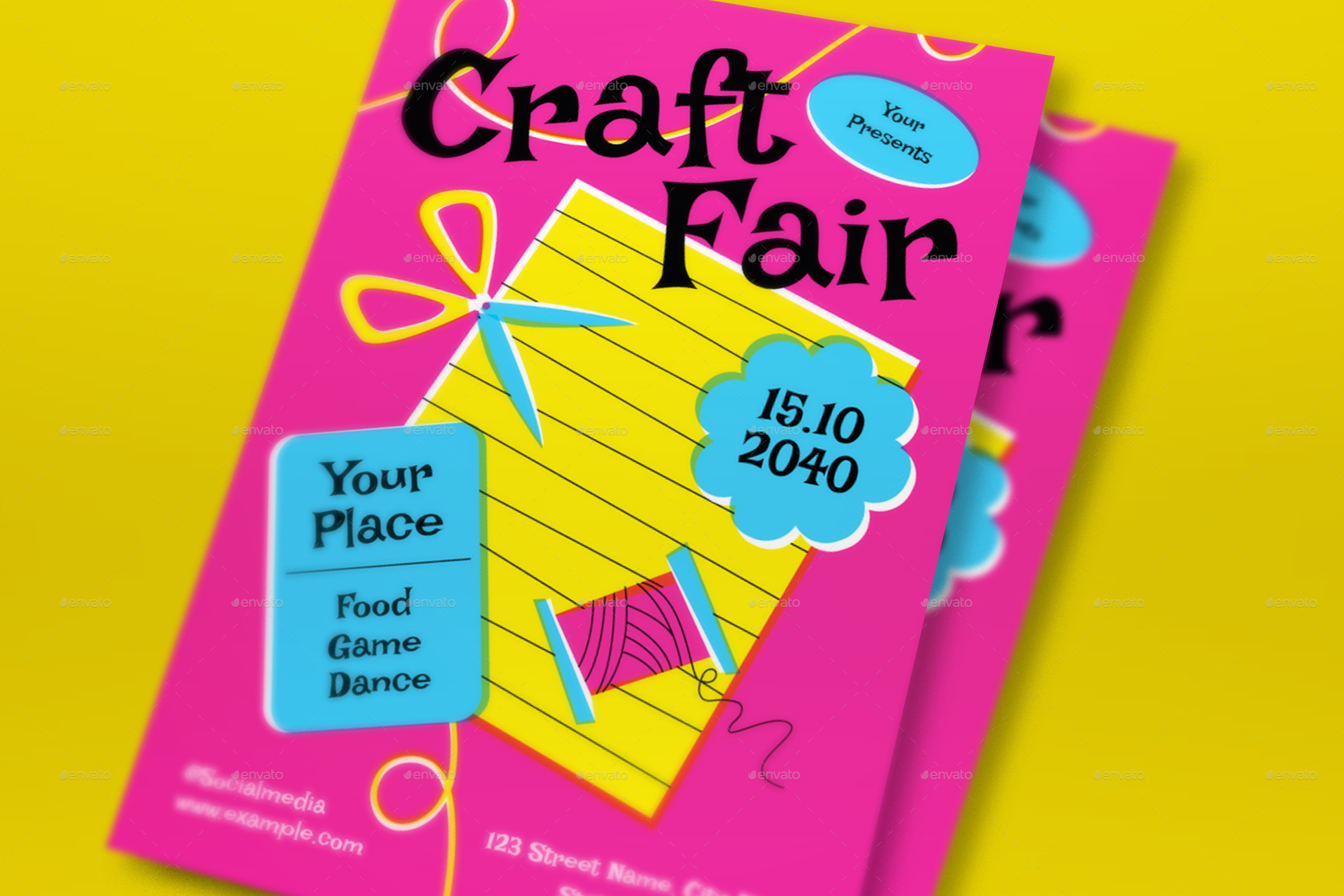 Fuchsia Riso Print Craft Fair Flyer Set, Print Templates | GraphicRiver