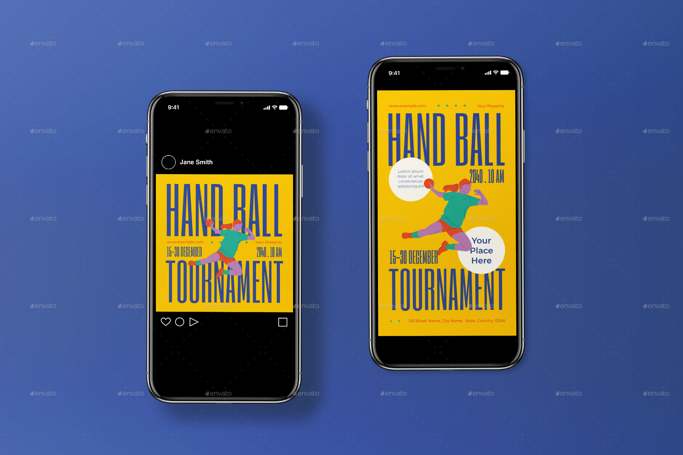 Yellow Flat Design Handball Tournament Flyer Set, Print Templates ...