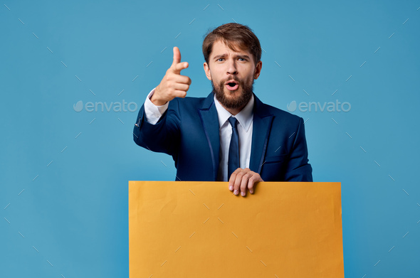 business man in suit yellow mocap poster isolated background Stock ...