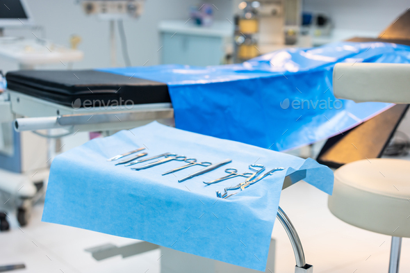 Close up of surgical instruments and tools in the operating room. Stock ...