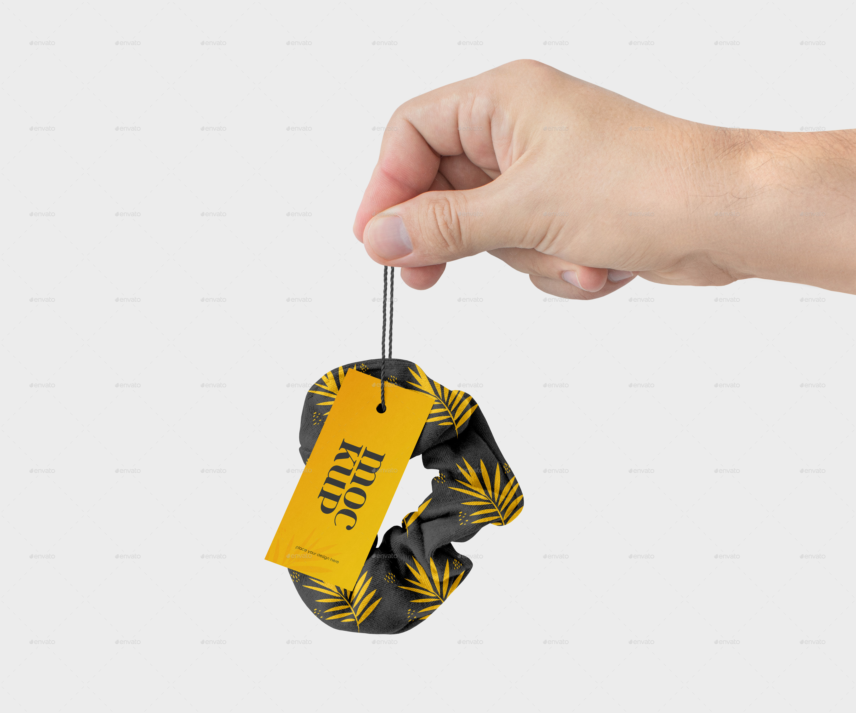 Hair Scrunchie with Label Mockup Set, Graphics | GraphicRiver