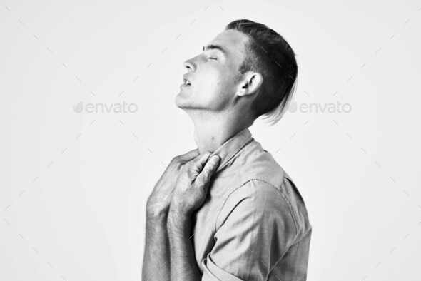 handsome man in shirt fashion hairstyle side view black and white photo ...